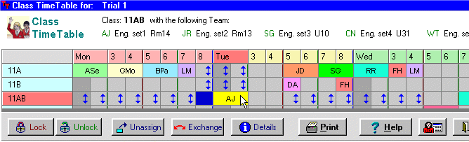 Screenshot 4 : The Class Timetable Screen